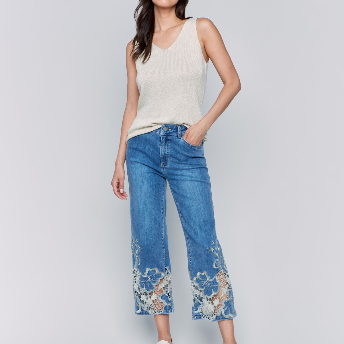 Flare Leg Pant with Laser cut Lace at bottom – Mainstream Boutique of ...