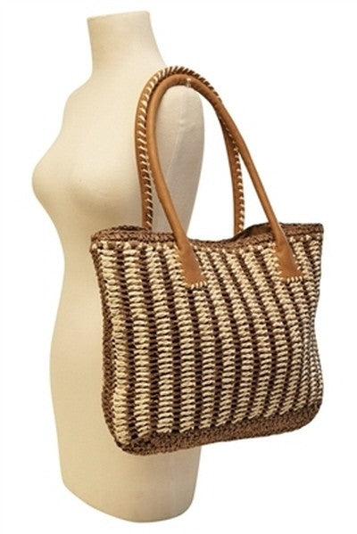 2 Tone Stripe Bag w/ Faux Leather Handles – Mainstream Boutique of ...
